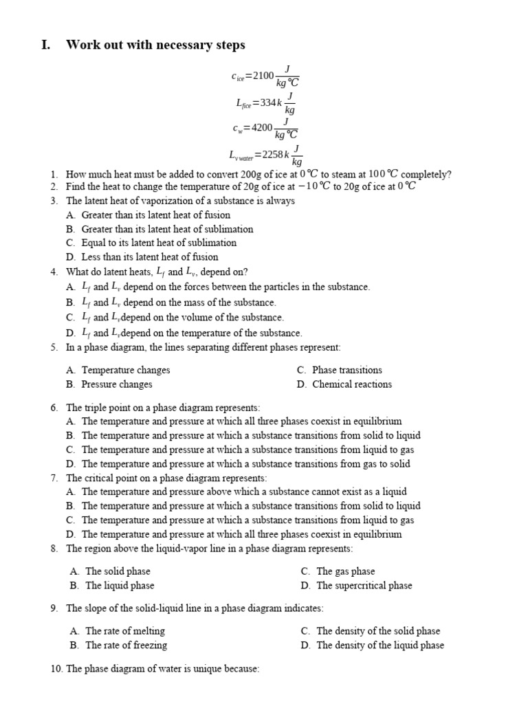 Latent Heat and Phase Diagram Questions U-5 | PDF | Phase (Matter ...