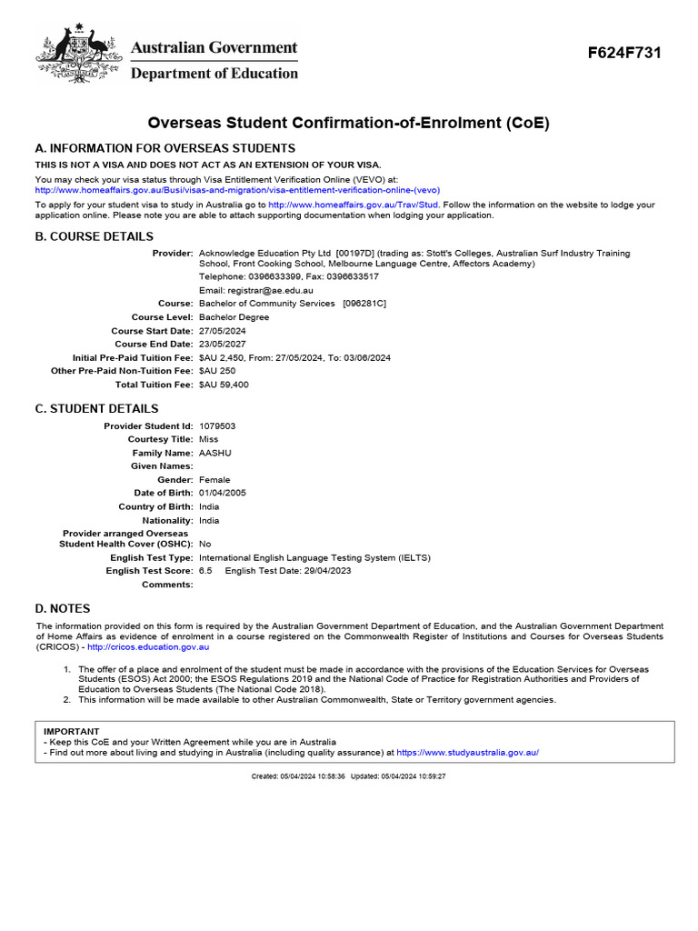CoE Certificate (F624F731) | PDF