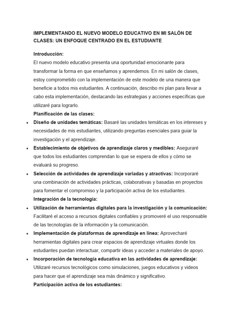 Implementando El Nuevo Modelo Educativo en Mi Salón de Clases | PDF | Evaluación | Aprendizaje