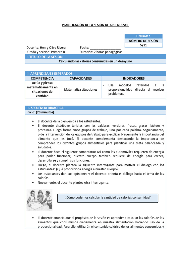Mat1-U1-Sesion 05 | PDF | Caloría | Alimentos
