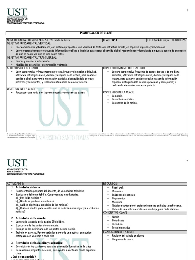 Formato Plan Clase A Clase La Noticia 01 | PDF | Lectura (proceso ...