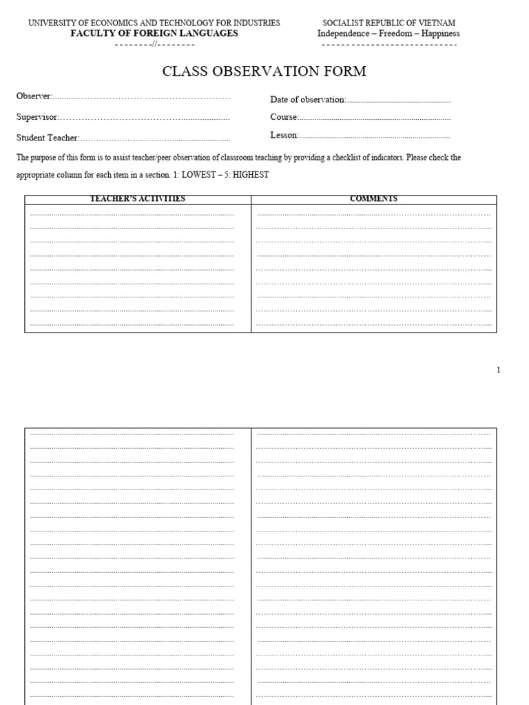 Class Observation Form | PDF | Cognitive Science | Cognition