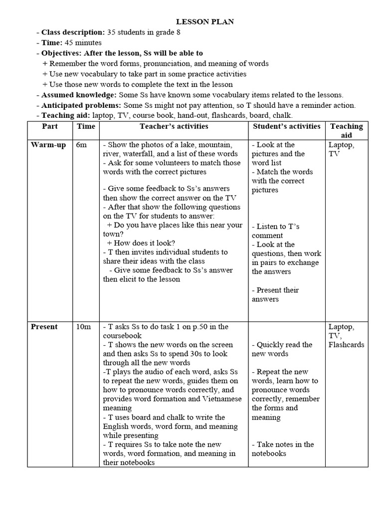 Lesson Plan | PDF | Vocabulary | Cognitive Science