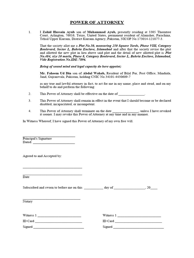 Ready) Bahria Enclave General Power of Attorney (Abroad) of Fine Builders, Farru | PDF