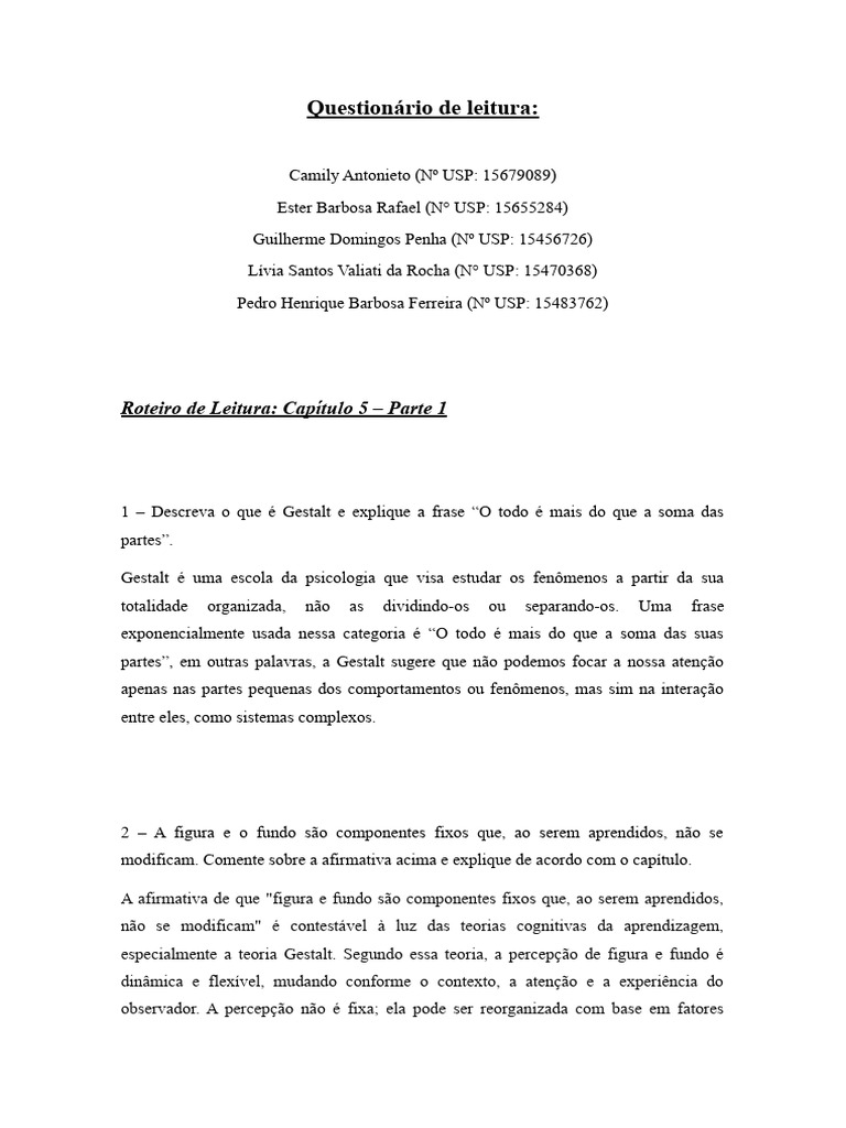 Roteiro de Leitura Cap 5, Parte 1 e 2. | PDF | Aprendizado | Behaviorismo