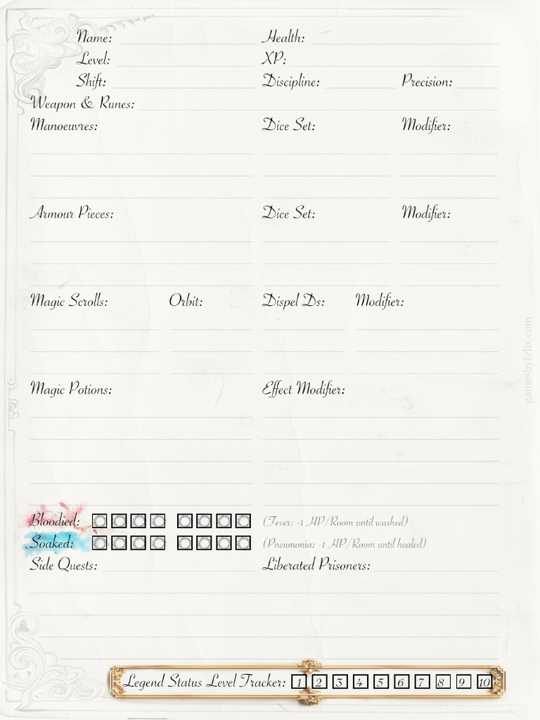 2D6 Dungeon Character Sheet A5 Gamesbyfelix v2 00 Form Fillable | PDF