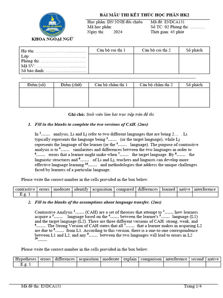 Contrastive Analysis Exam Sample | PDF | Second Language | Linguistic ...