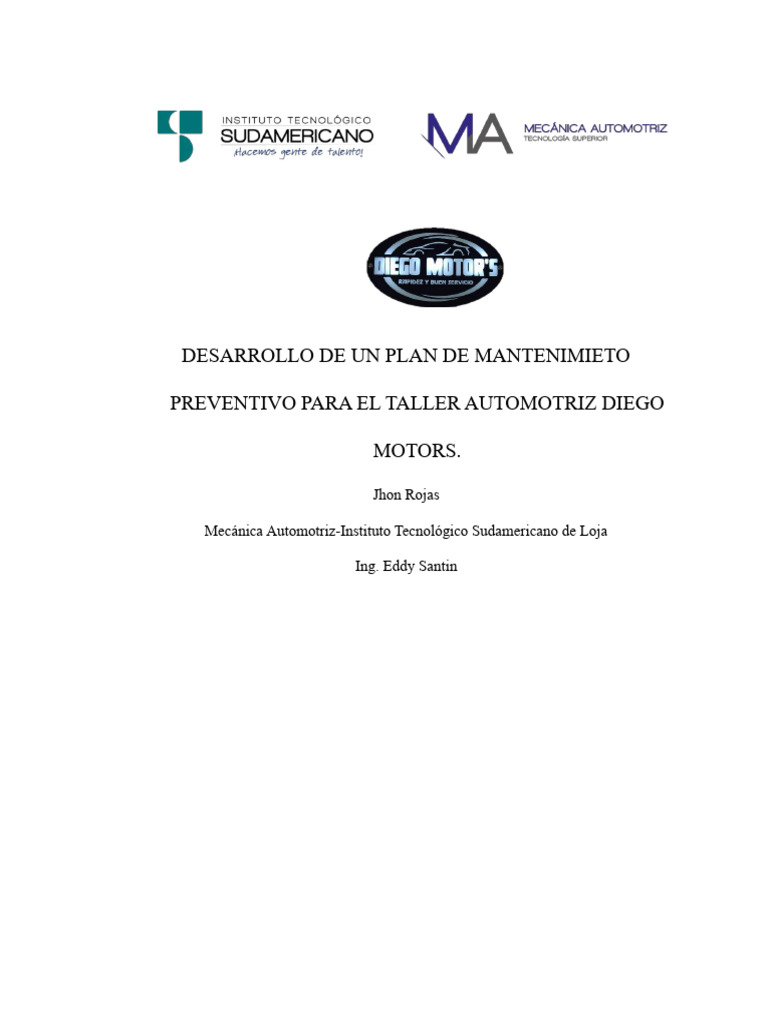 Plan de Mantenimiento Diego Motors. | PDF | Ingeniería de confiabilidad | Calidad (comercial)