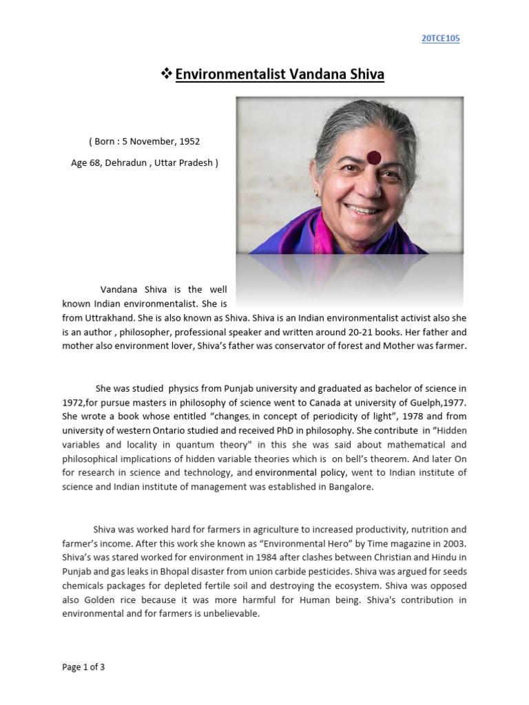 Vandana Shiva: Life and Achievements | PDF | Natural Environment