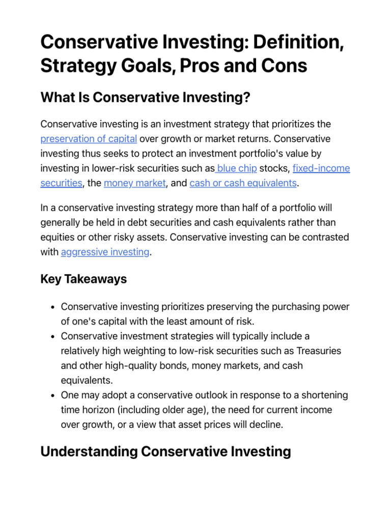 Conservative Investing- Definition, Strategy Goals, Pros and Cons ...