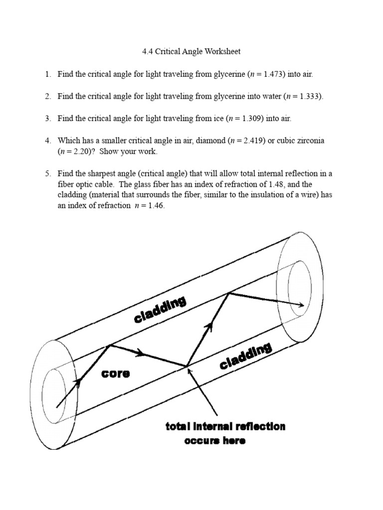 Critical Angle Worksheet | PDF