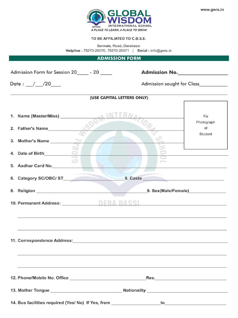 Admission Form | PDF