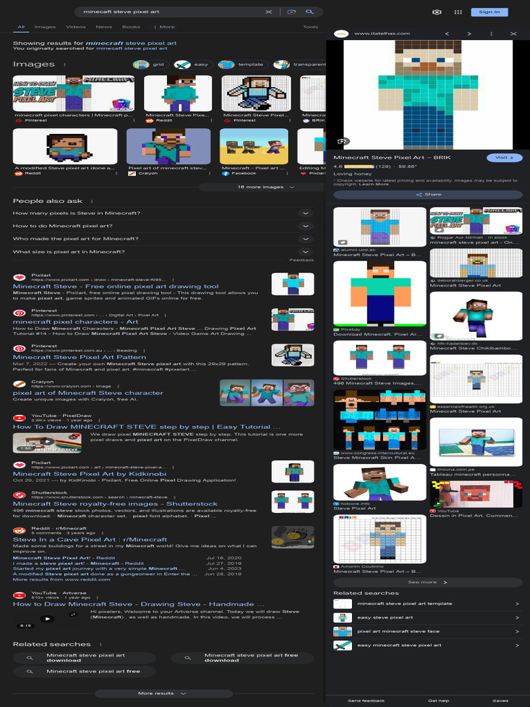 Minecaft Steve Pixel Art - Google Search | PDF | Minecraft