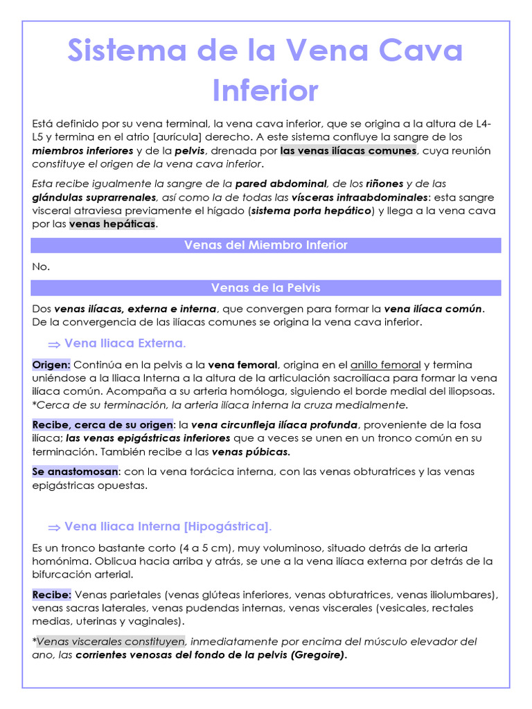 Sistema de La Vena Cava Inferior | PDF | Abdomen | Pelvis