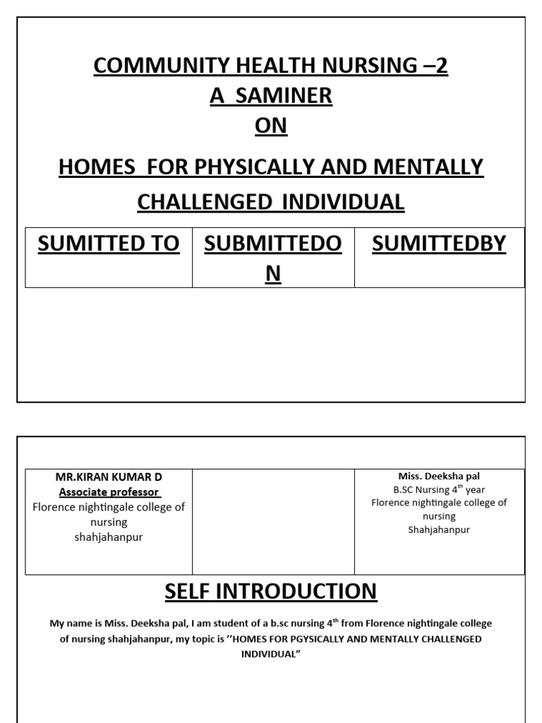 COMMUNITY HEALTH NURSING Deeksha Pal | PDF | Disability | Intellectual Disability