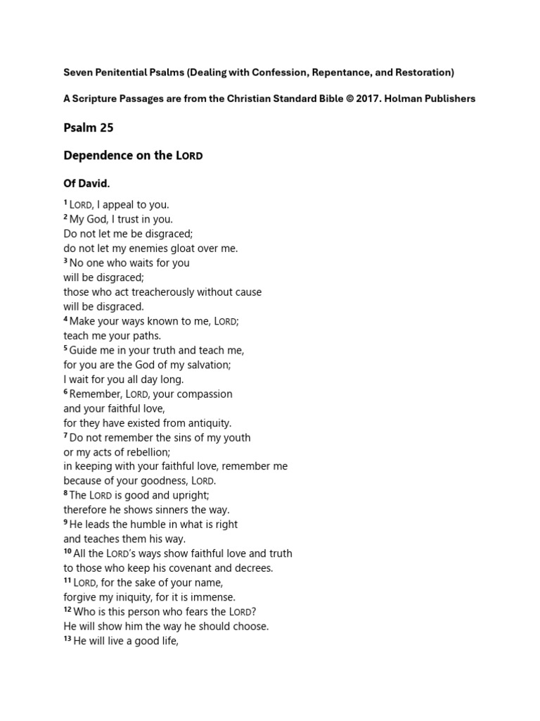 Seven Penitential Psalms CSB | PDF | Penance | Sin