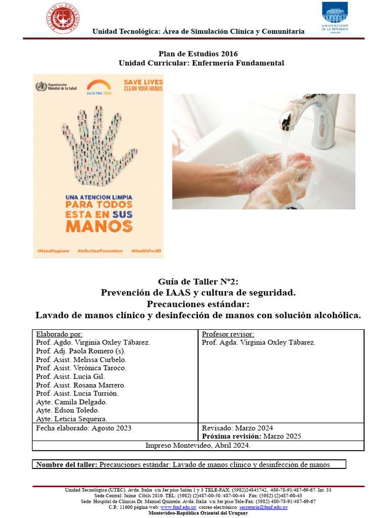 Guia PRECAUCIONES ESTANDAR (Lavado y Desinfección de Manos) 2024 | PDF ...