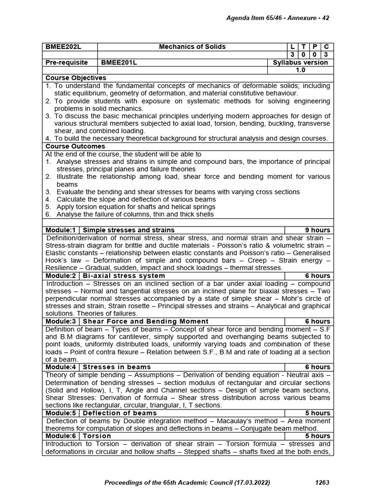BMEE202L_MECHANICS-OF-SOLIDS_TH_1.0_70_BMEE202L - Mechanics of Solids | PDF | Bending | Beam ...