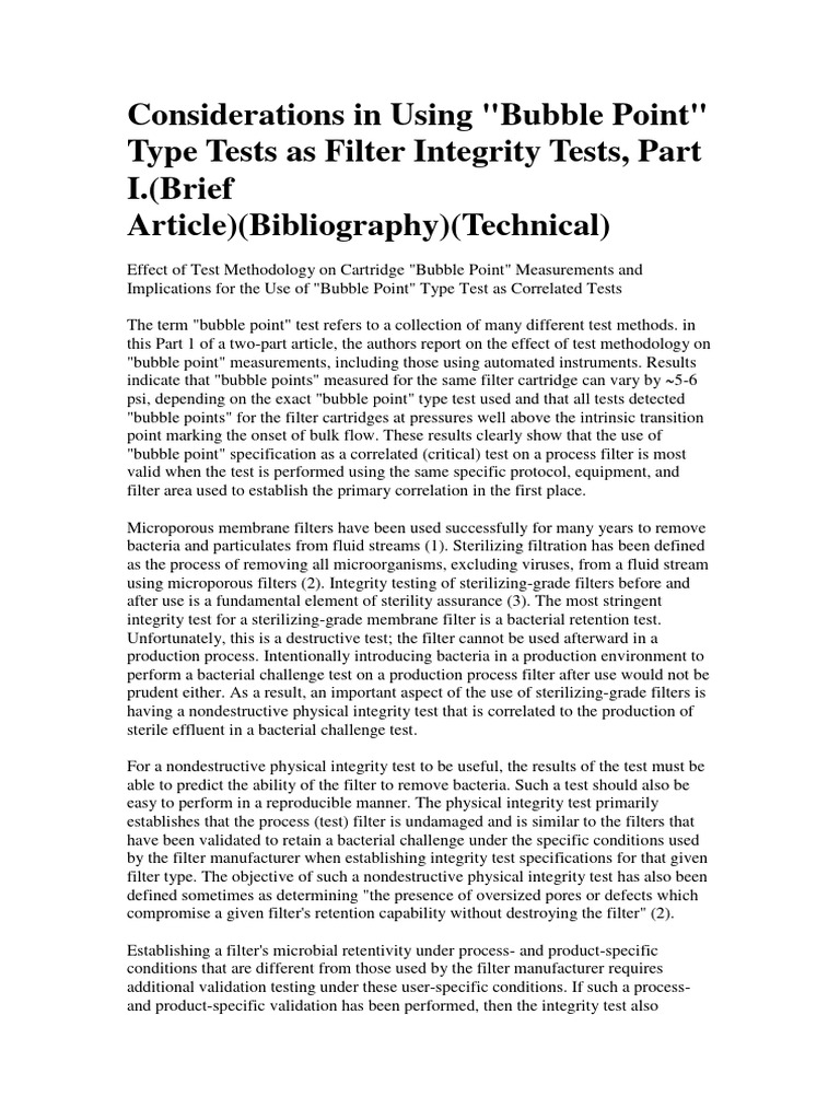 Bubble Point Test Methodology Insights | PDF | Filtration | Membrane ...