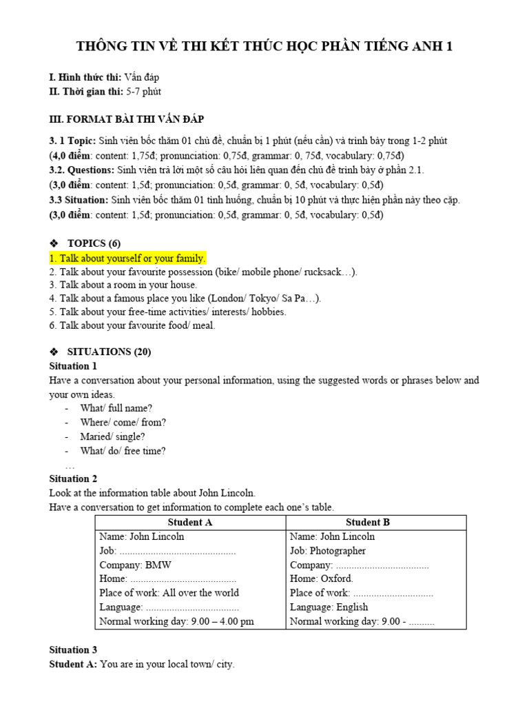 TA1-Topics and Situations-HK1-2022-2023 | PDF