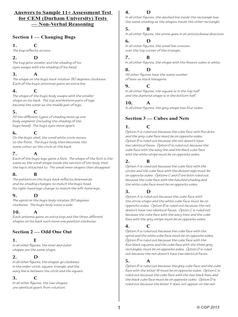 CGP-11-Plus-CEM-Non-Verbal-Reasoning-Answers | PDF | Shape | Euclidean Plane Geometry