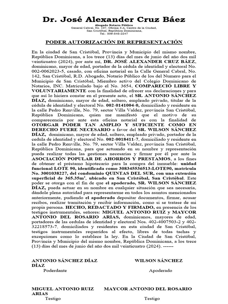 Poder Notarial de Representación | PDF | Documento de identidad ...