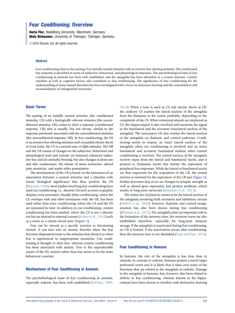 Flor2015 - Fear Conditioning | Download Free PDF | Classical ...