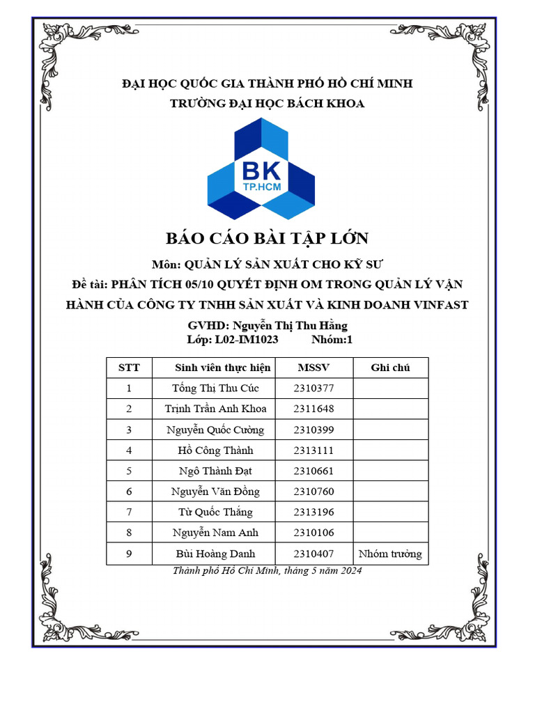 Báo Cáo BTL QLSX - Nhom1 | PDF