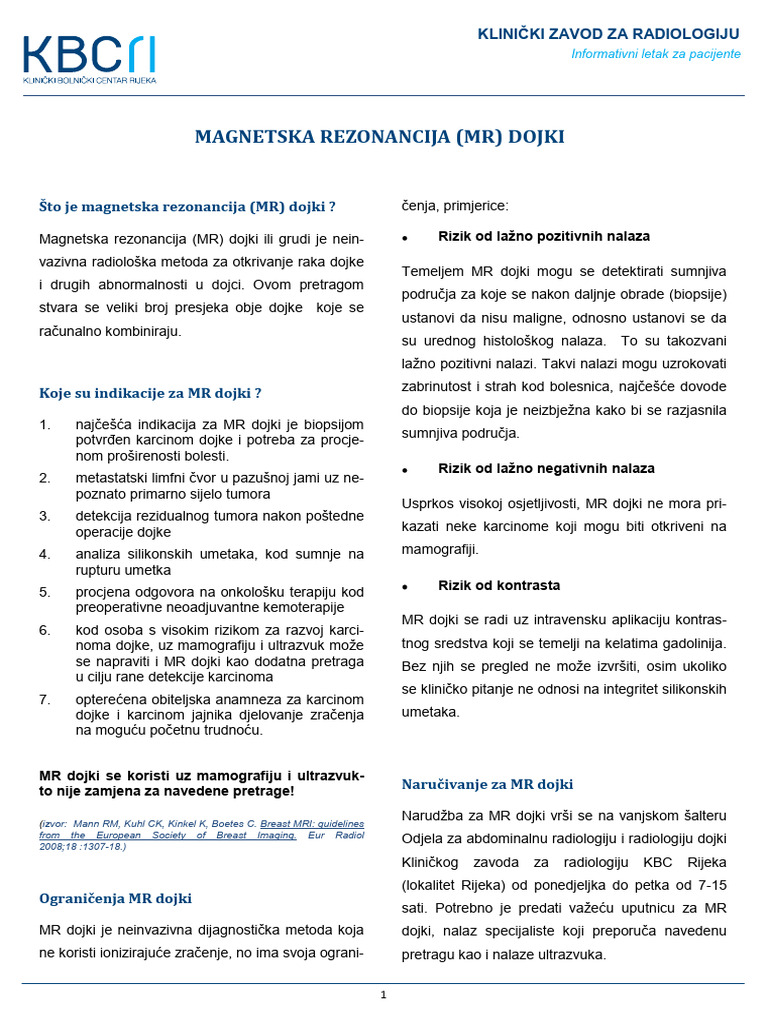 Magnetska Rezonancija MR Dojki | PDF