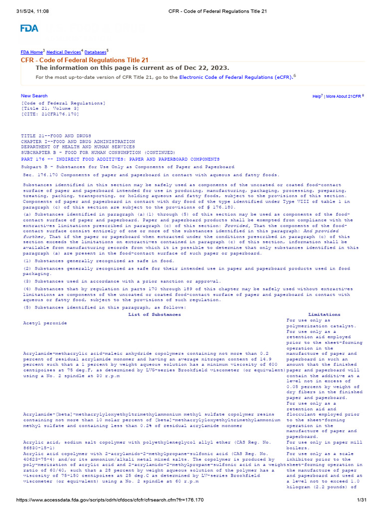CFR - 176.170 | PDF | Paper | Salt (Chemistry)