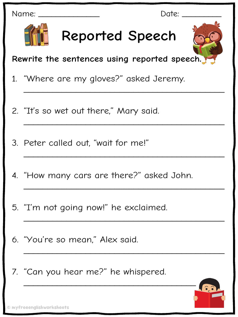 Reported Speech Worksheet 1 | PDF