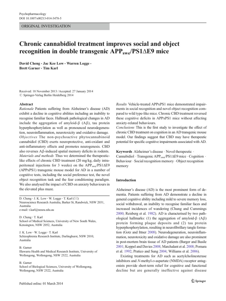 Chronic Cannabidiol Treatment Improves Social and Object Recognition in ...