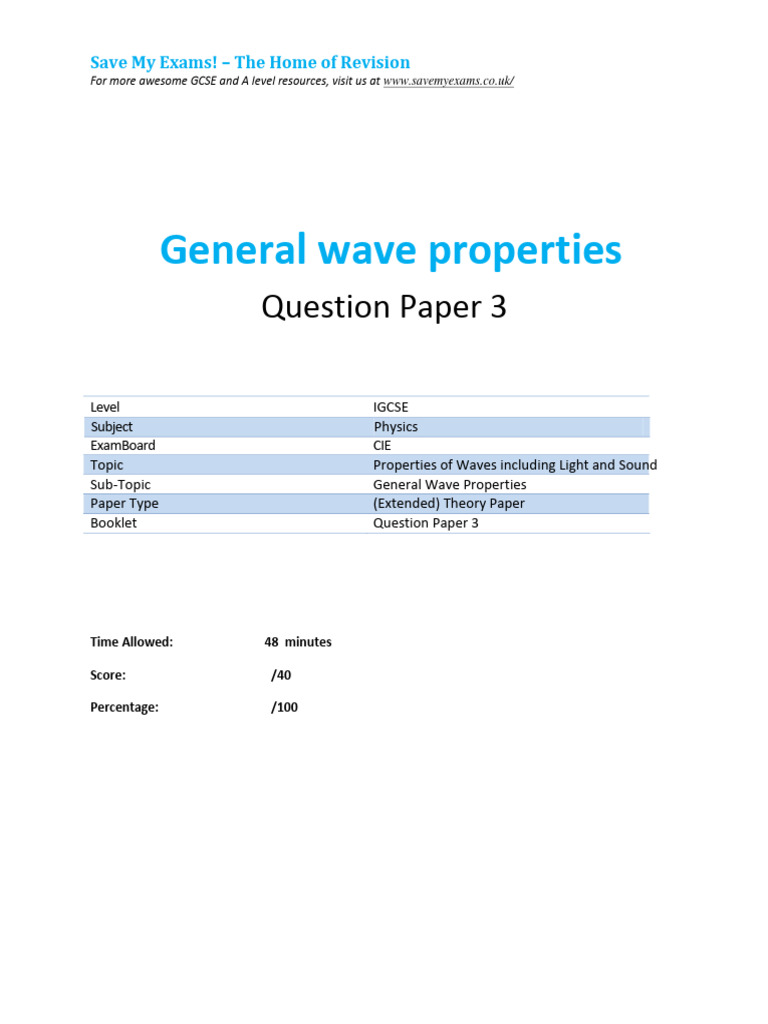 General Wave Properties for IGCSE Physics | PDF | Waves | Wavelength