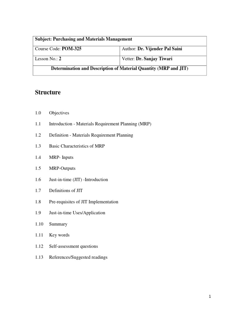 MRP & JIT | PDF | Lean Manufacturing | Logistics