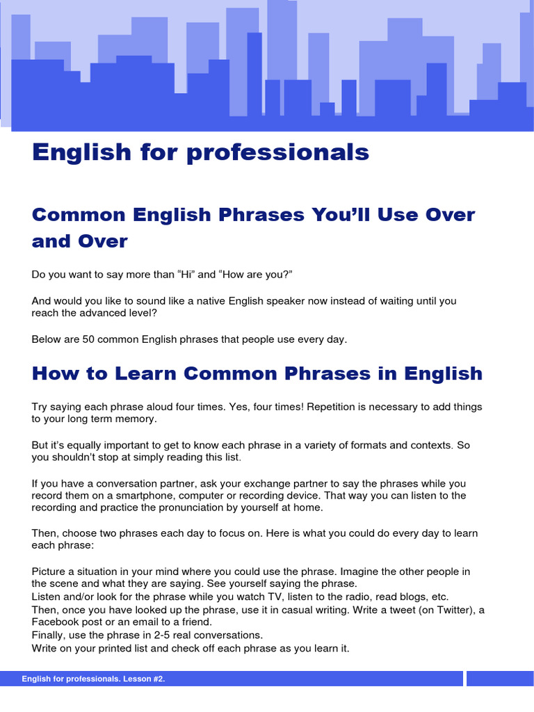 Lesson 2. EFP - Common English Phrases You'll Use Over and Over | PDF ...