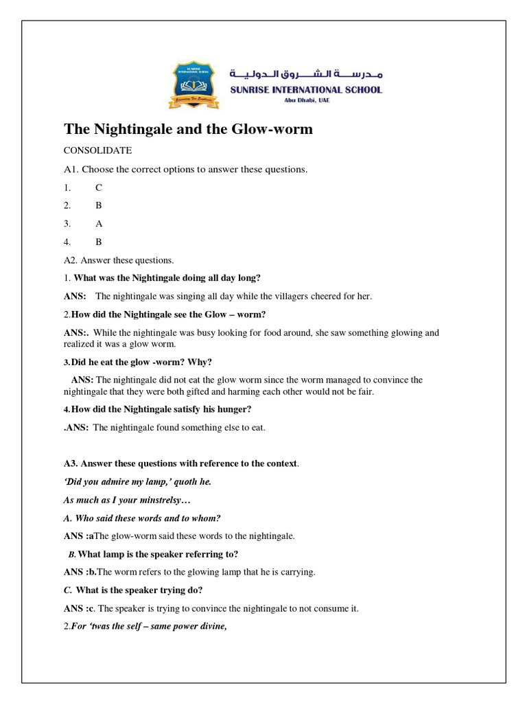 Nightingale and Glow-worm: Q&A Guide | PDF | Foreign Language Studies ...