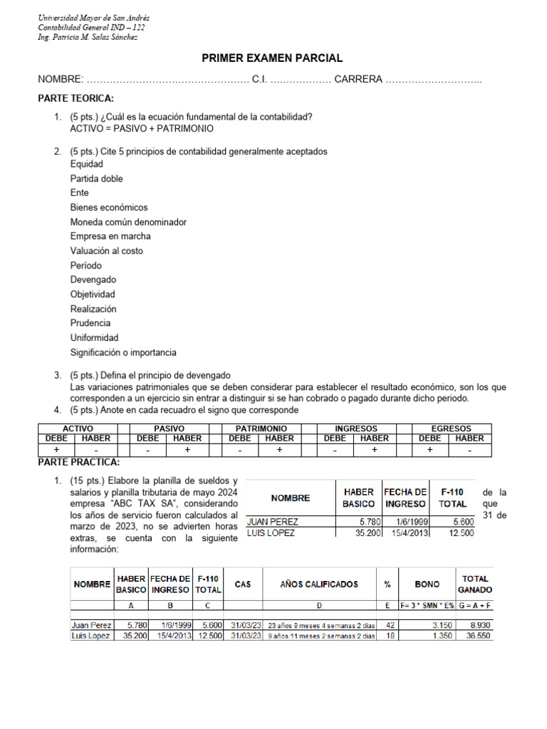 Primer Examen Parcial Contabilidad Resuelto | PDF | Depreciación | Contabilidad
