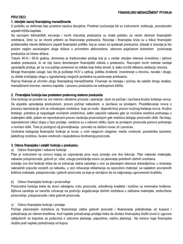 Finansijski Menadzment Prvi+Drugi Kolokvijum | PDF