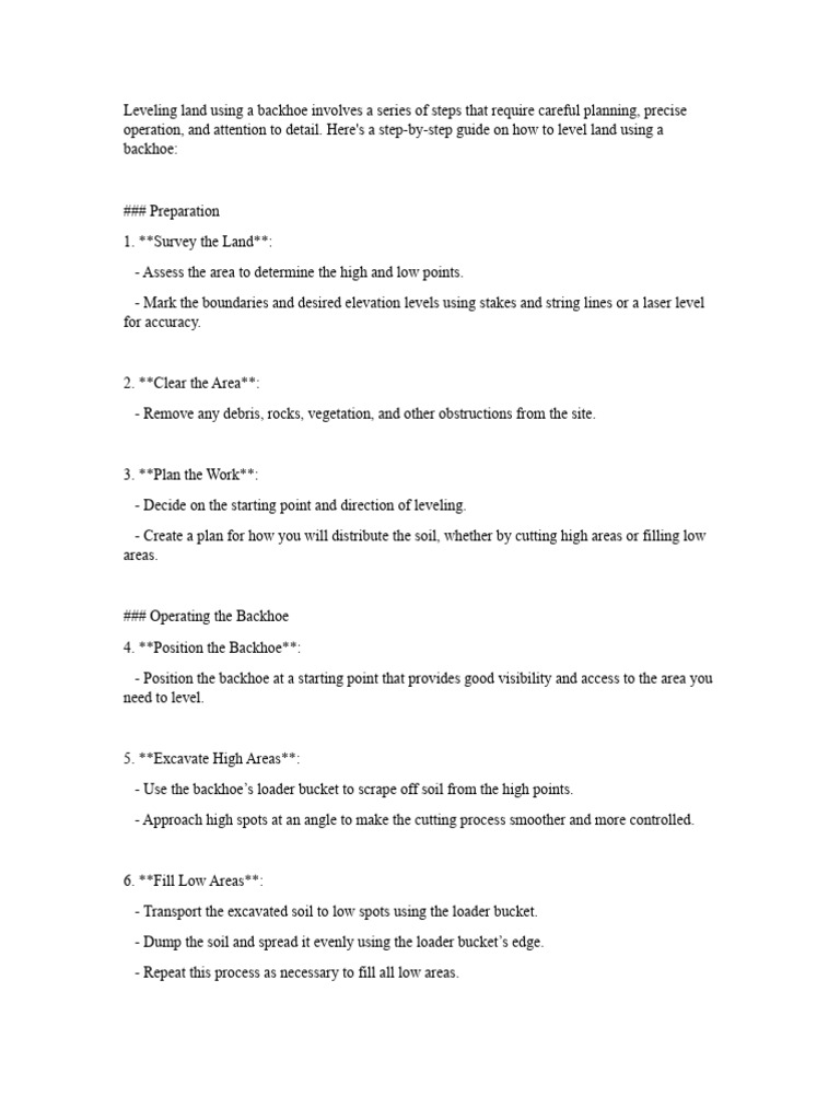 Leveling Land Using A Backhoe Involves A Series of Steps That Require ...