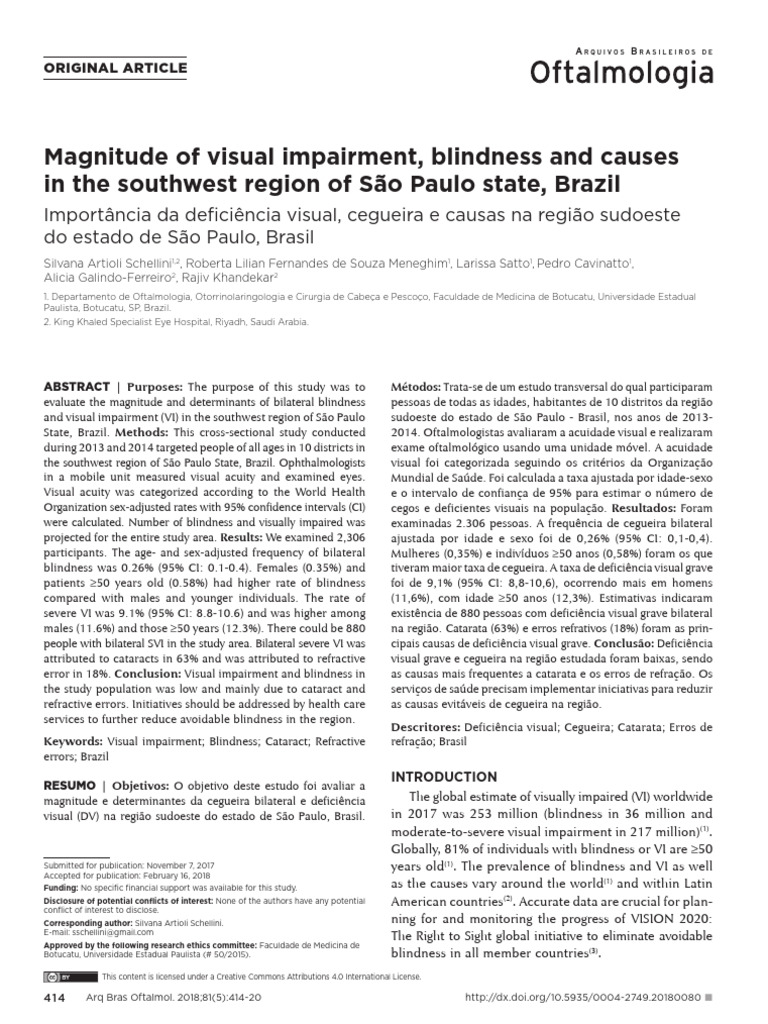 Magnitude of Visual Impairment, Blindness and Causes in The Southwest ...