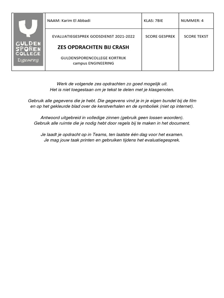 CRASH Opdrachten | PDF