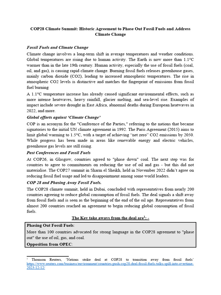 Article COP28 Climate Summit | PDF | Climate Change | Fossil Fuels
