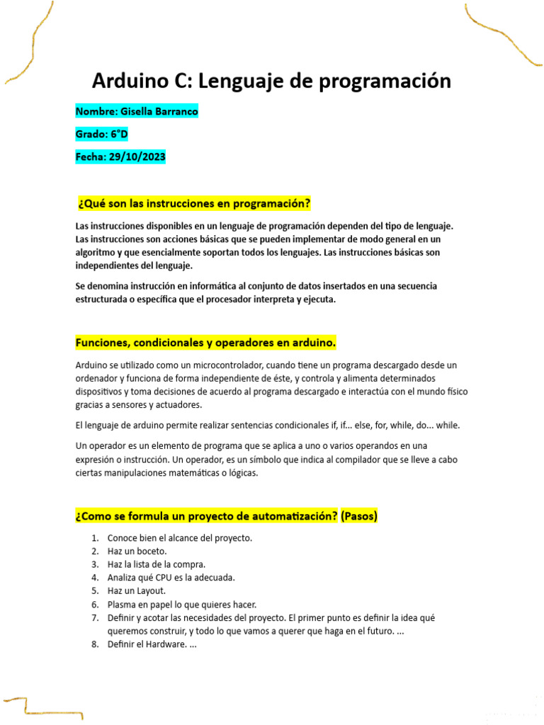 Arduino C - Gisella Barranco | PDF | Red eléctrica | Lenguaje de ...