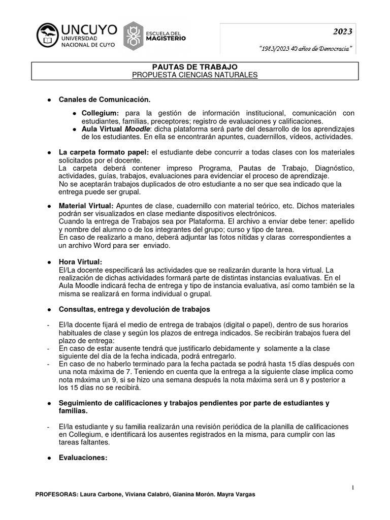 Pautas de trabajo 2024-C. Naturales | PDF | Moodle | Aprendizaje