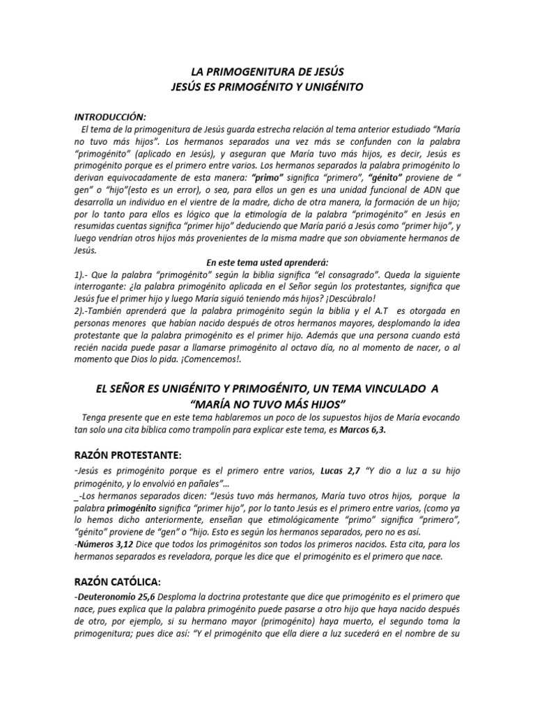 Parte 1 La Primogenitura de Jesús | PDF | Jacob | María, madre de Jesús