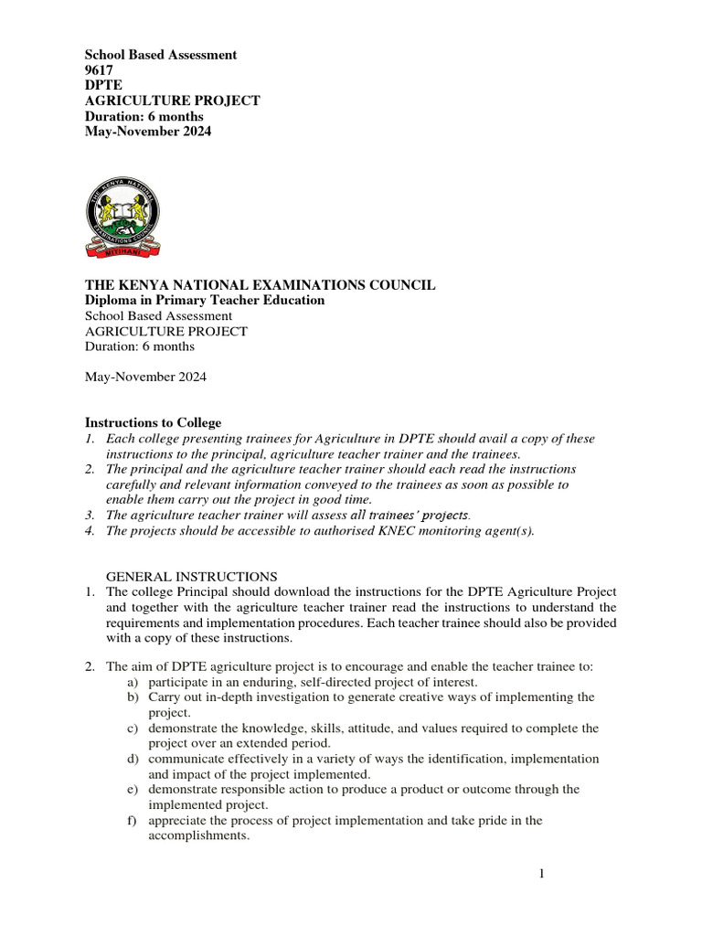 2024 DPTE Year 1 Agriculture Project Instructions | PDF | Video ...