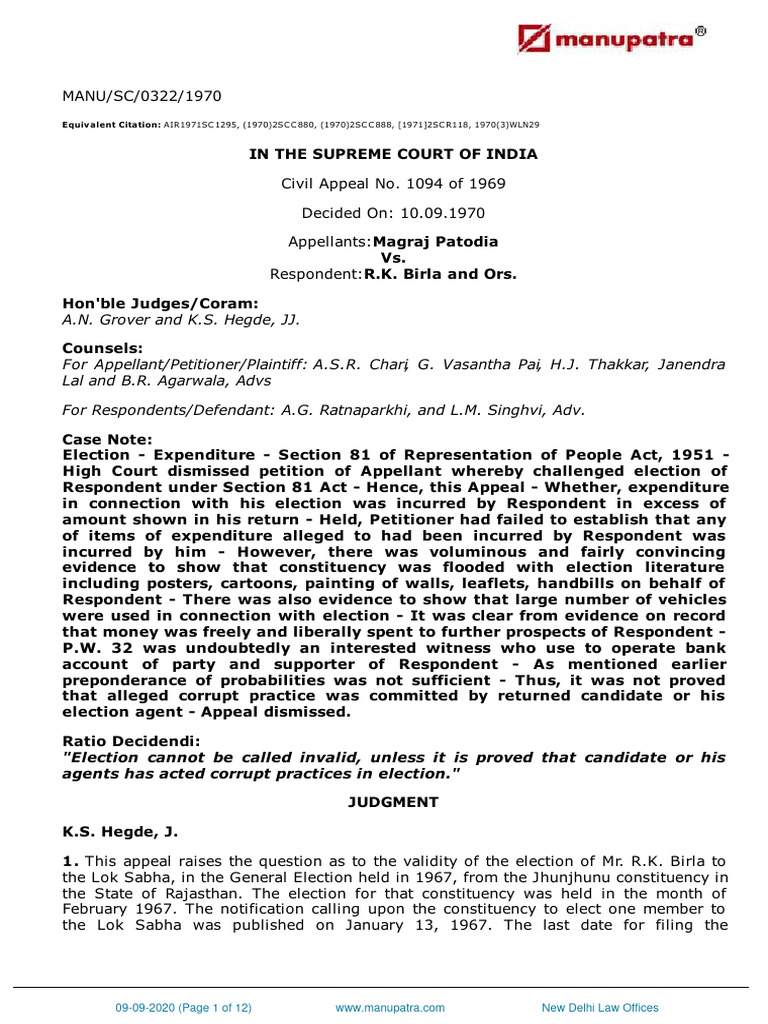 Supreme Court Ruling on Election Expenditure | PDF | Burden Of Proof ...