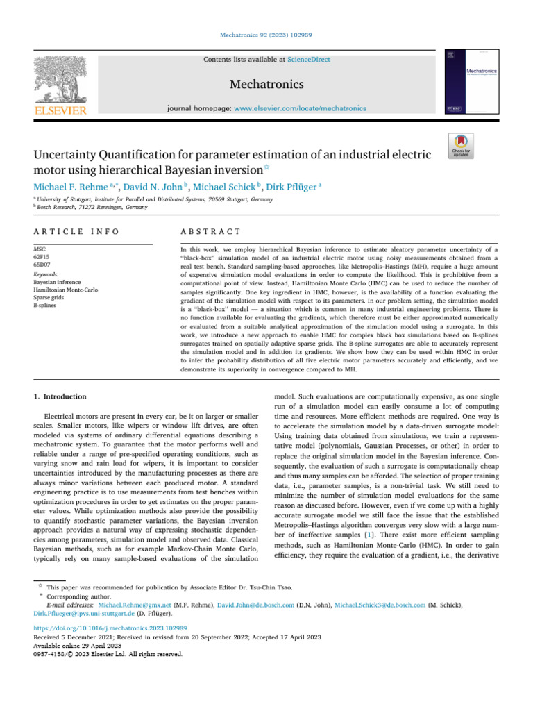 Uncertainty Quantification For Parameter Estimation of An Indust - 2023 - Mechat | PDF | Monte ...