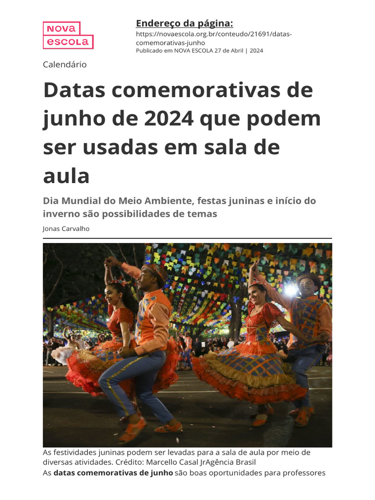 Datas Comemorativas De Junho De 2024 Que Podem Ser Usadas Em Sala De