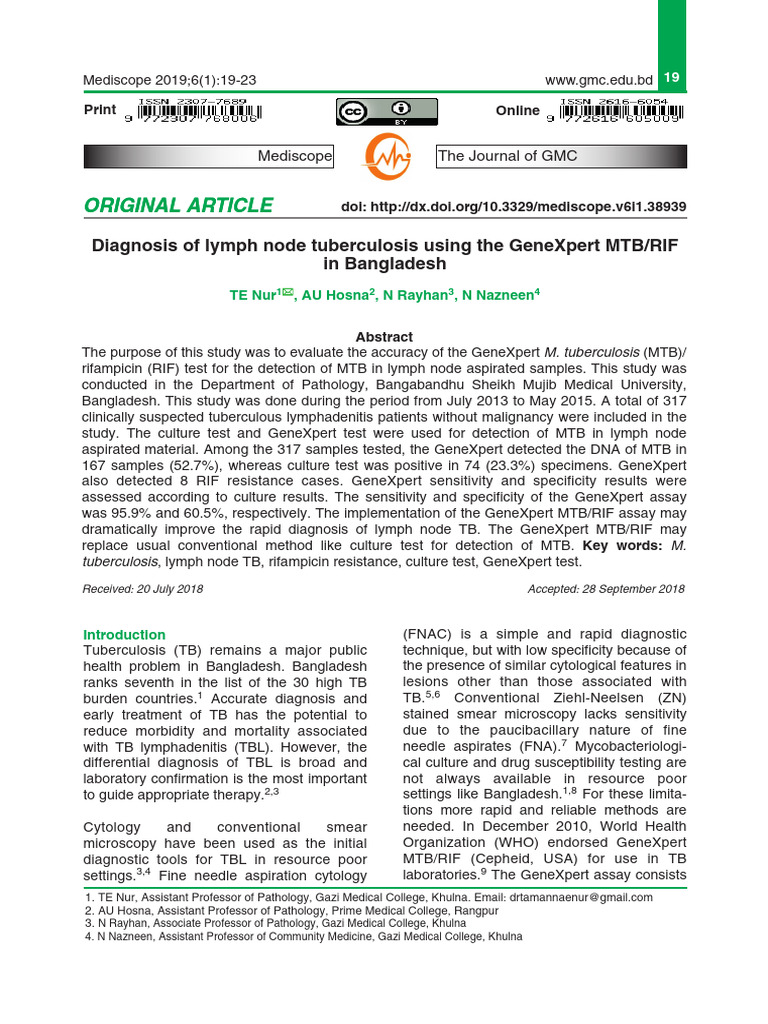 GeneXpert MTB/RIF for Lymph Node TB Diagnosis | PDF | Tuberculosis ...